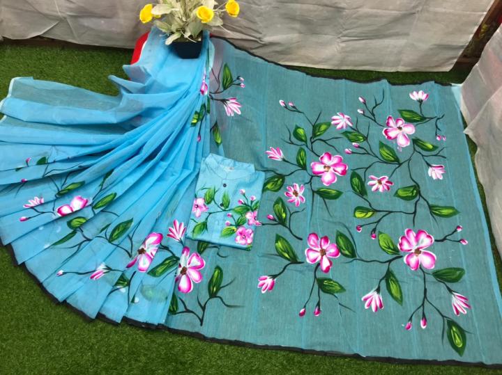 Couple set Half Silk Hand Print Saree and Panjabi For Men and Women ...