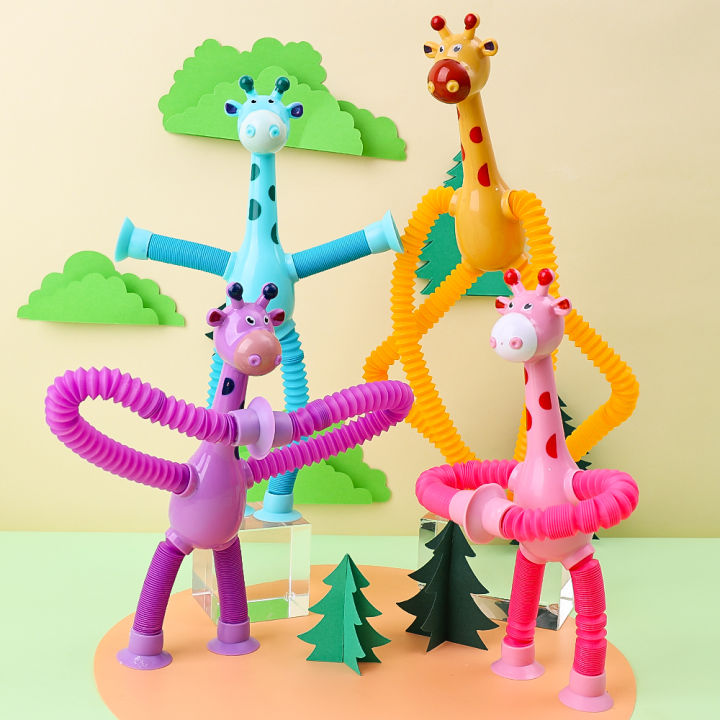 Suction Cup Toys for Baby Shape Changing Giraffe Telescopic Tube Fidget ...