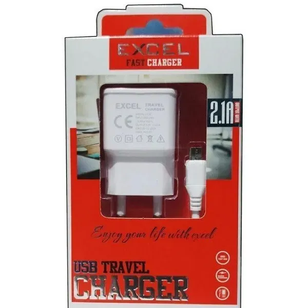 Excel E100 12W Fast Charger 2.1A Smart Phone Charger with Micro USB ...