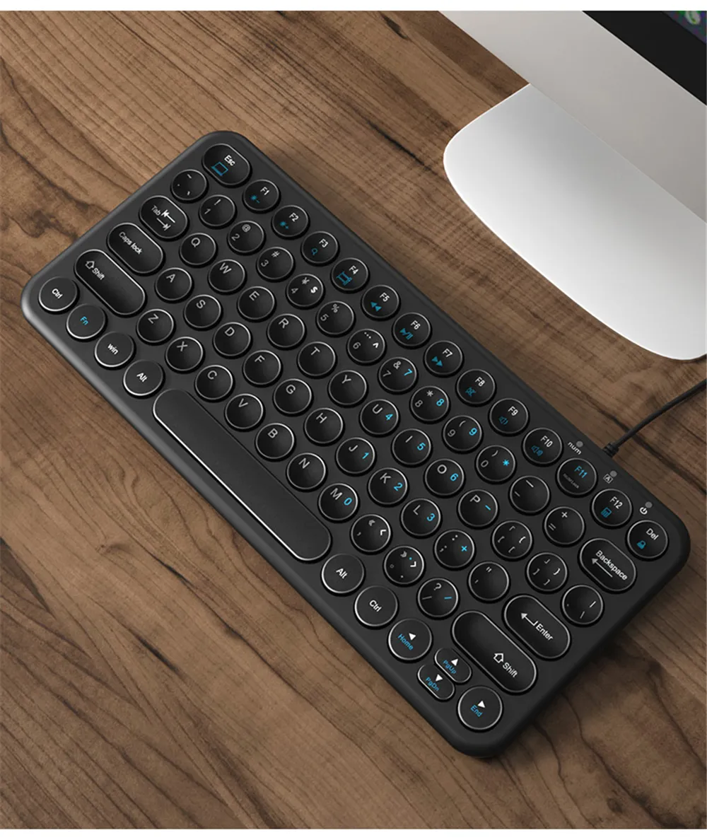 Mini Wired Silent Keyboard Round Button Ergonomics Gaming Keyboard For ...