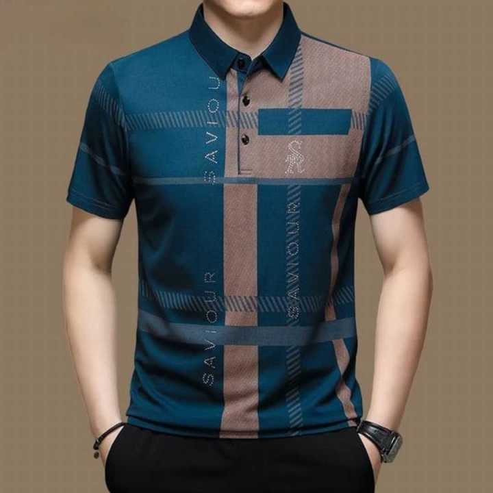 Premium Chinese Variant Lake Blue& Golden Texure Mixed Half Sleeve ...