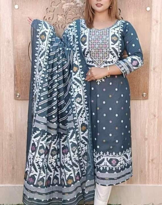 Cotton Screen Printed Unready Salwar Kameez for Women ( Cotton 3 pcs ...