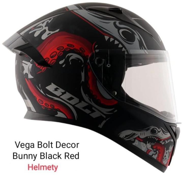 Vega Bolt Bunny Decor Black Red full face helmet with dual ...