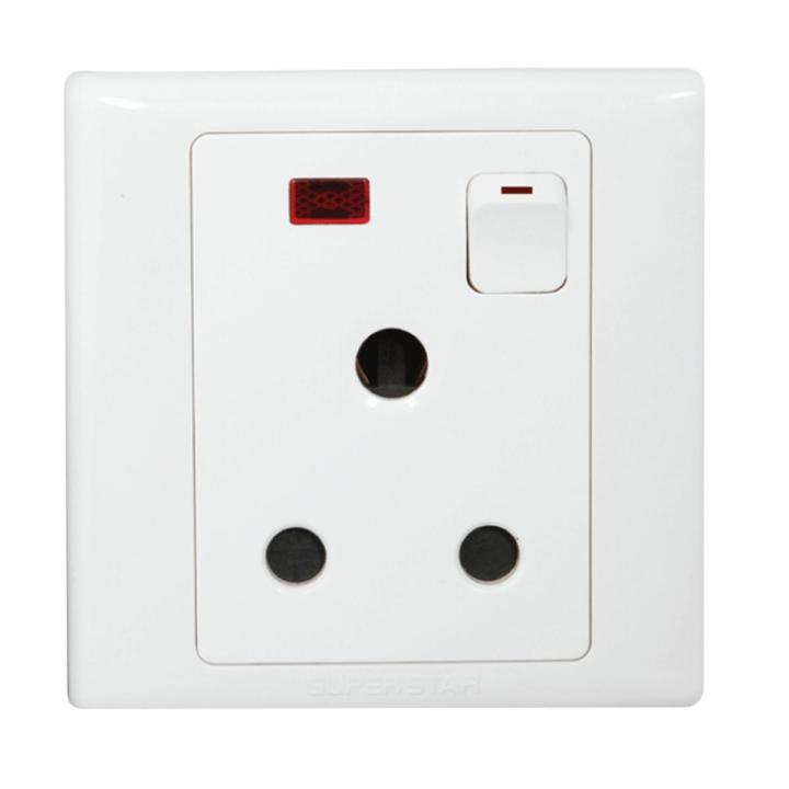 Super Star Rose 15A 3 Pin Round AC Socket Switch with Neon Three 3Pin A ...