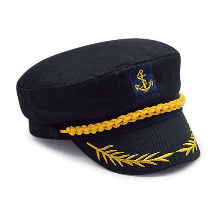Black Adult Yacht Military Hats Boat Skipper Ship Sailor Captain Costume Hat Adjustable Cap Navy ...