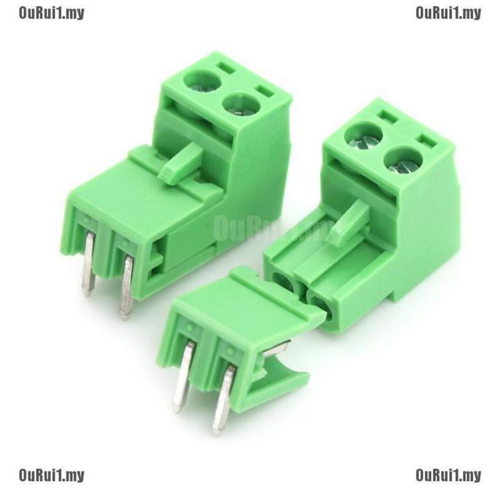 2Pcs- 2Pin RIGHT Angle GREEN Color MALE & FEMALE Screws Terminal Block ...