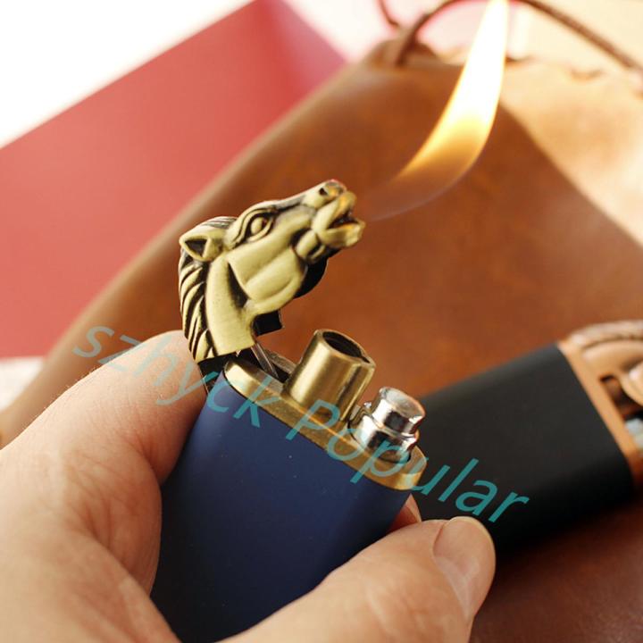 New Blue Flame Lighter Double Crocodile Horse Head Lighter Creative ...