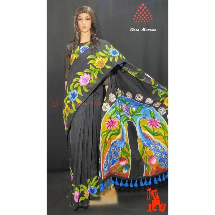 Exclusive Designer Hand Print Resom silk Saree / Resom suti Saree Super ...