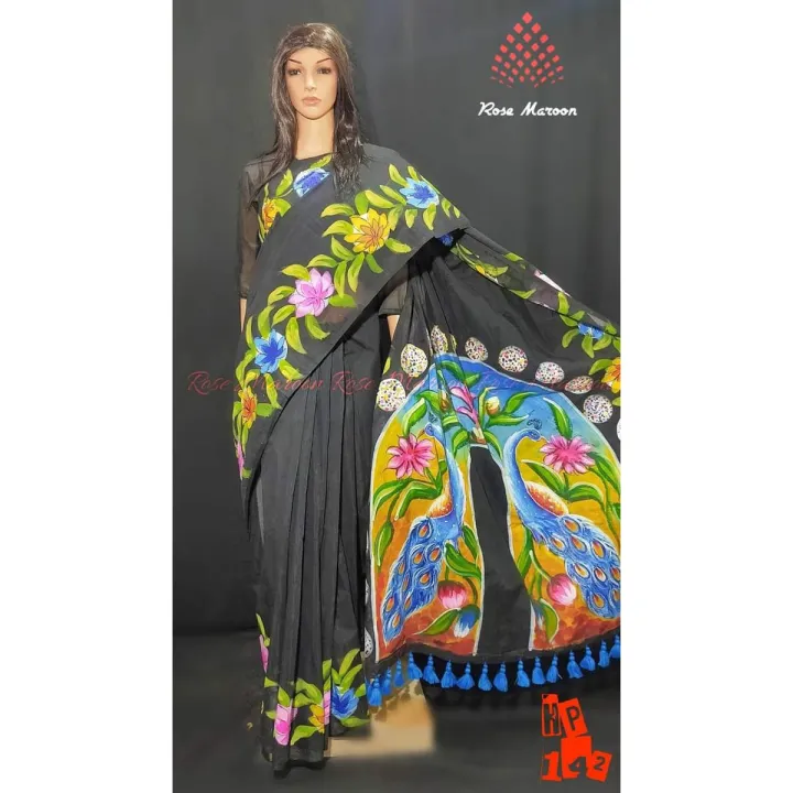 Exclusive Designer Hand Print Resom silk Saree / Resom suti Saree Super ...