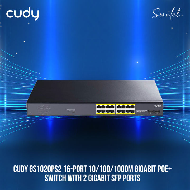 Cudy GS1020PS2 16-Port 10/100/1000M Gigabit PoE+ Switch with 2 Gigabit ...