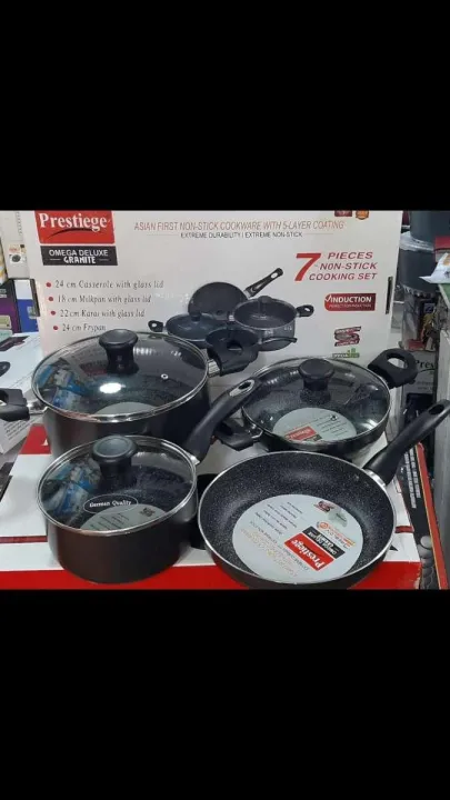 Prestige Omega Granite (Set of 7 Pieces with Sos Pan, korai, fry pan ...