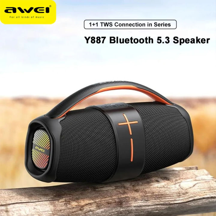 Awei Y887 Portable Speaker TWS Bluetooth 5.3 Outdoor Speaker with Balanced Bass AUX MP3 Player ...