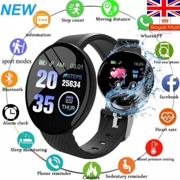 D18 Smart Watch Men Women Blood Pressure Round Smartwatch Waterproof ...