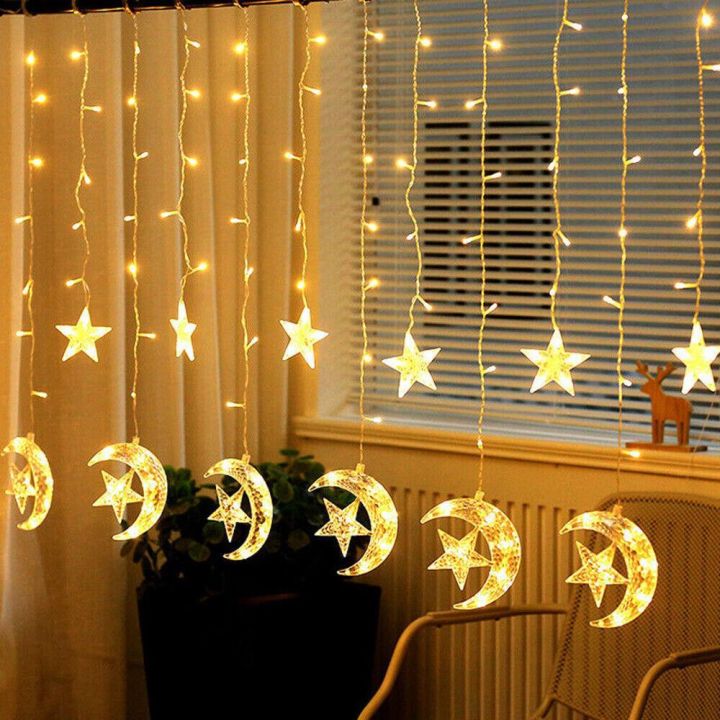 Moon star light Curtain Light, 12 Hanging Golden Star String Lights ...