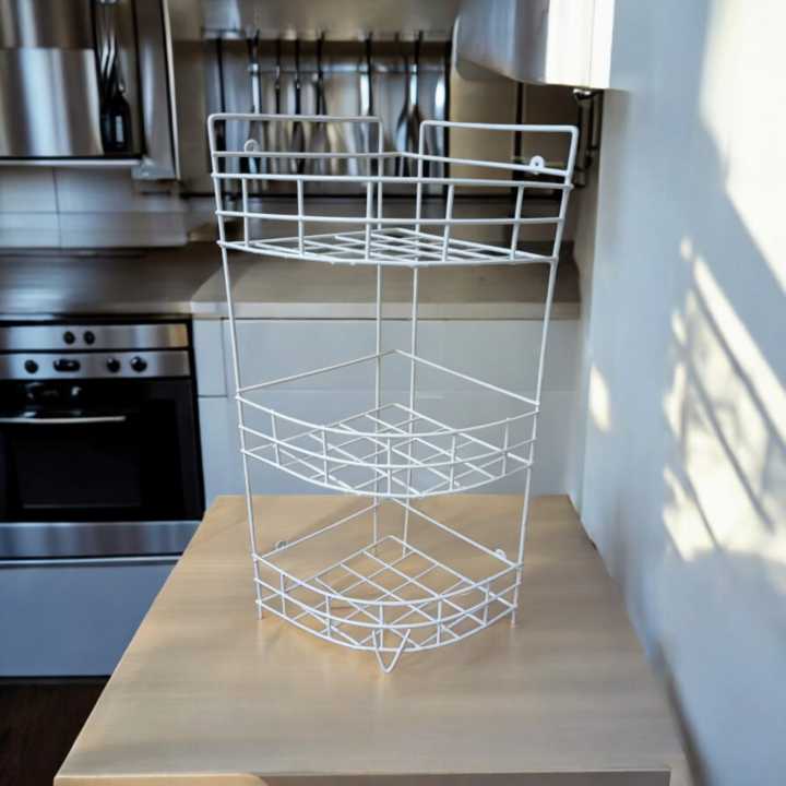 "White Finish 3-Step Hanging Corner Kitchen Rack – Triangle Design ...