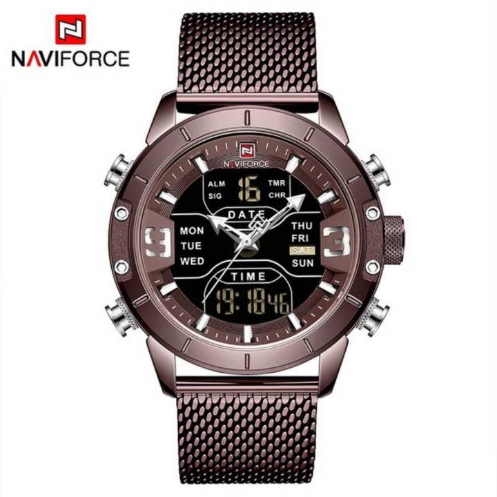 NAVIforCE 9153 LED Digital Quartz Sports Stainless Steel Watch for Men ...