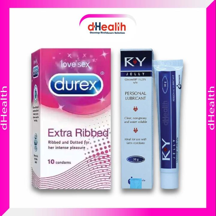 Durex Extra Ribbed Condoms 10 Pcs Pack (India) & RY Jelly Personal lubricant 30g Combo | Daraz ...