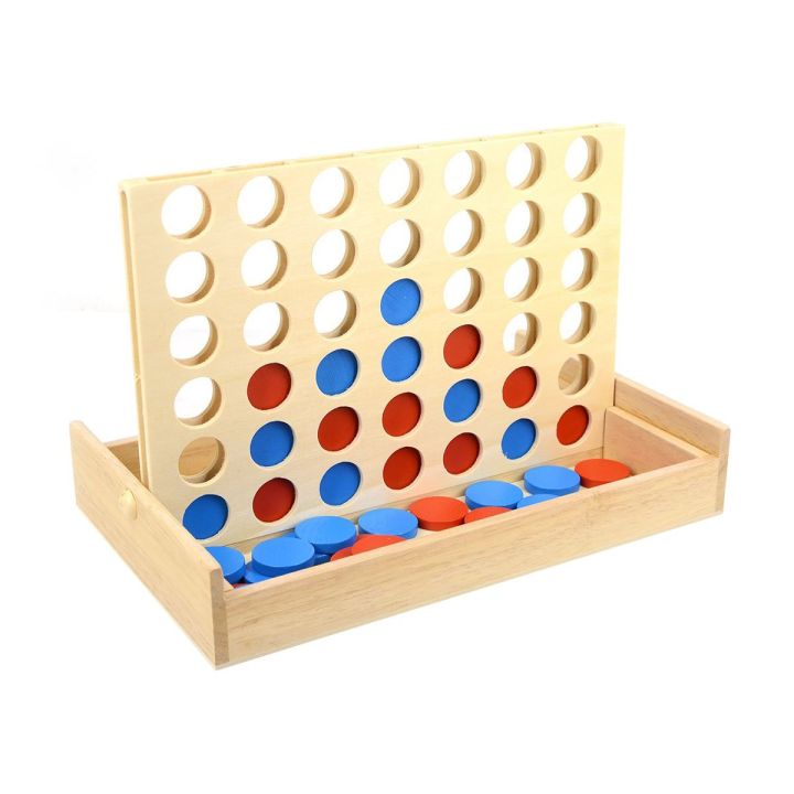 4 in a Row Wooden Board Game Foldable connect 4 Classic Strategy Family ...