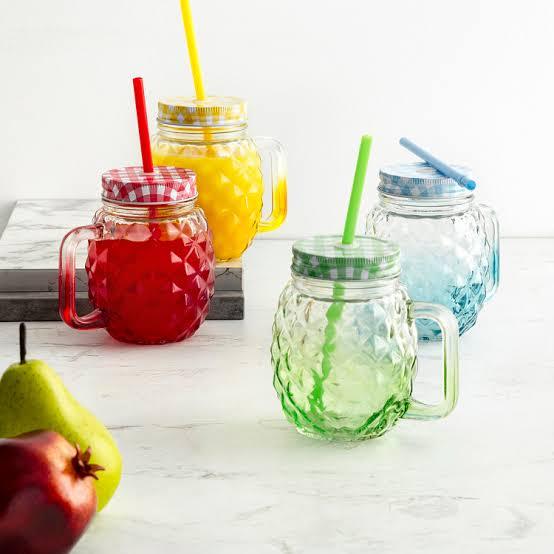 500 ml (1 pcs )Colorful Pineapple Shape Glass Mason Jar with Handle and ...