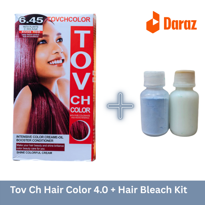 Tov Ch Hair Color Cream Rose Red + Hair Bleach Kit Ready To Apply 1Pair ...
