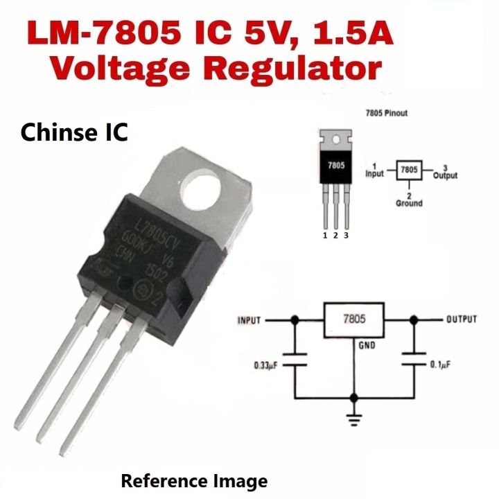2Pcs- CHINESE LM7805 IC LM7805 Voltage Regulator 5V Regulator IC 1.5A 3 Pin Leads TO-220 Package ...