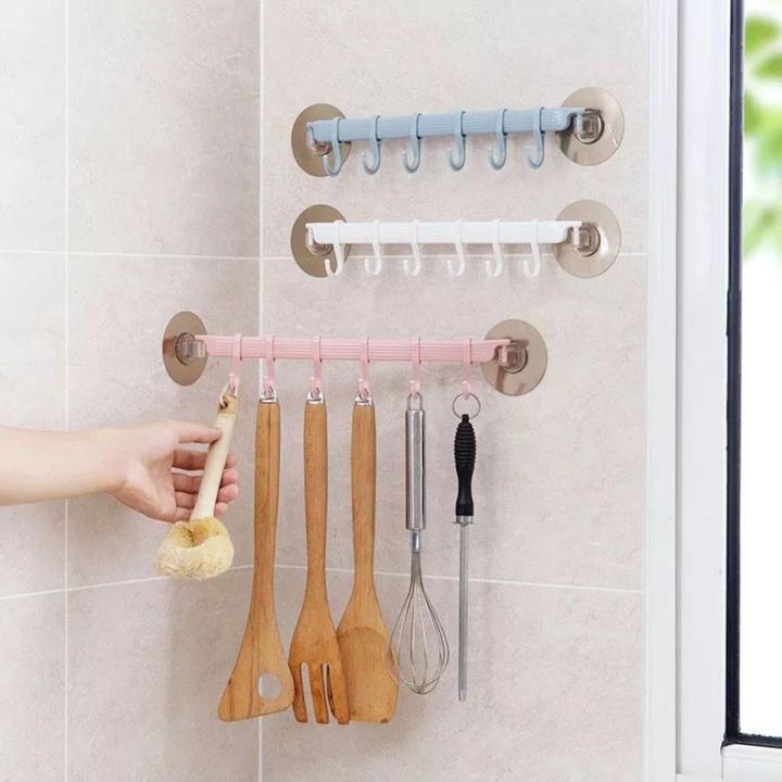 6 Hooks Hanging Towel Racks Bathroom Adhesive Wall Hanger Storage ...