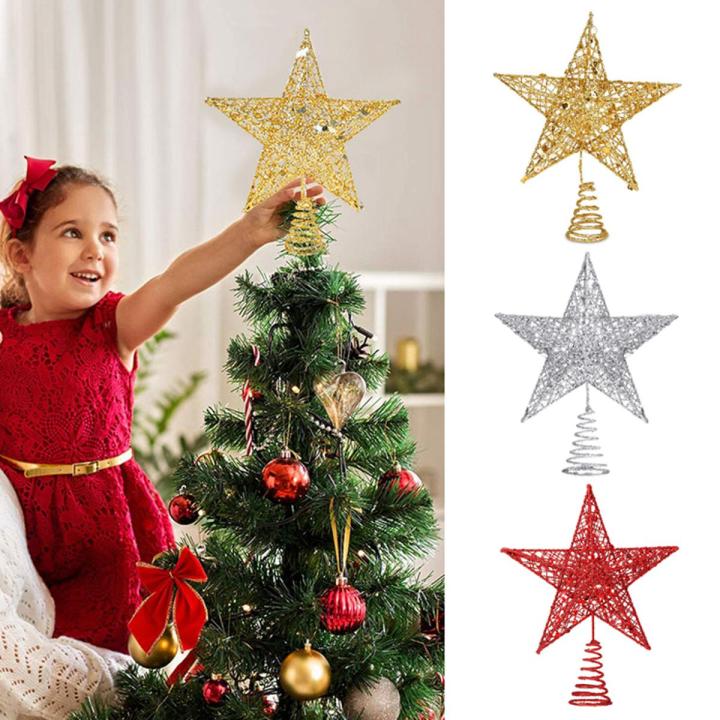 Tree Topper Iron Star for Tree Ornaments Tree Top Gold Powder Sparkling ...