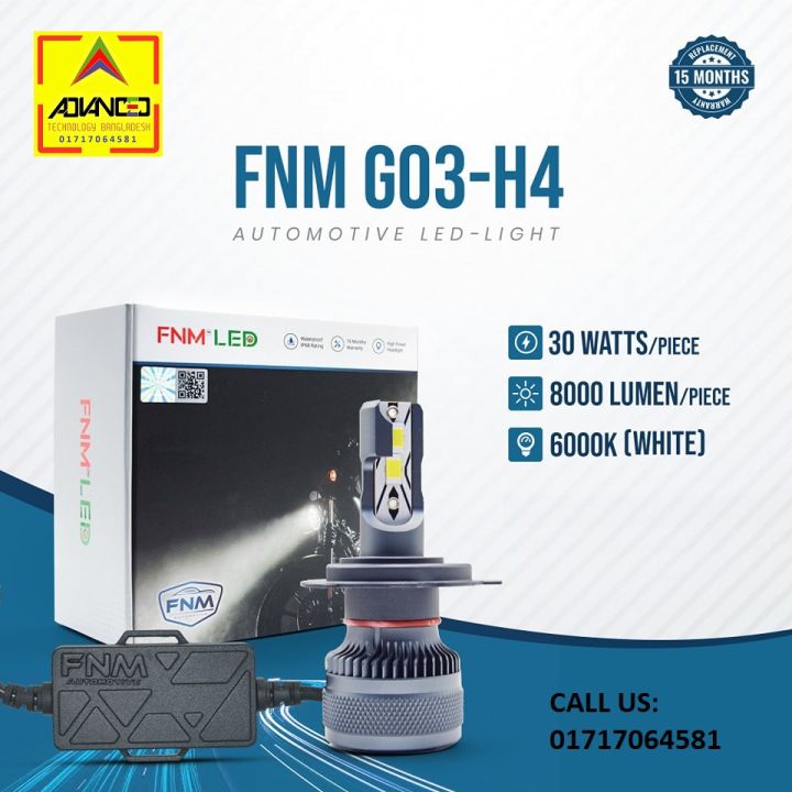 FNM G03 LED. 1 Year Warranty. (H4 Socket)(1piece)(30W/ 8000LM)(White ...