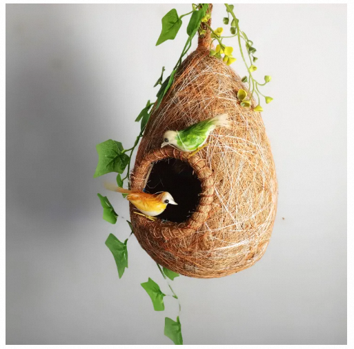 One Hanging Bird Nest with two birds & plant for home and garden decor ...
