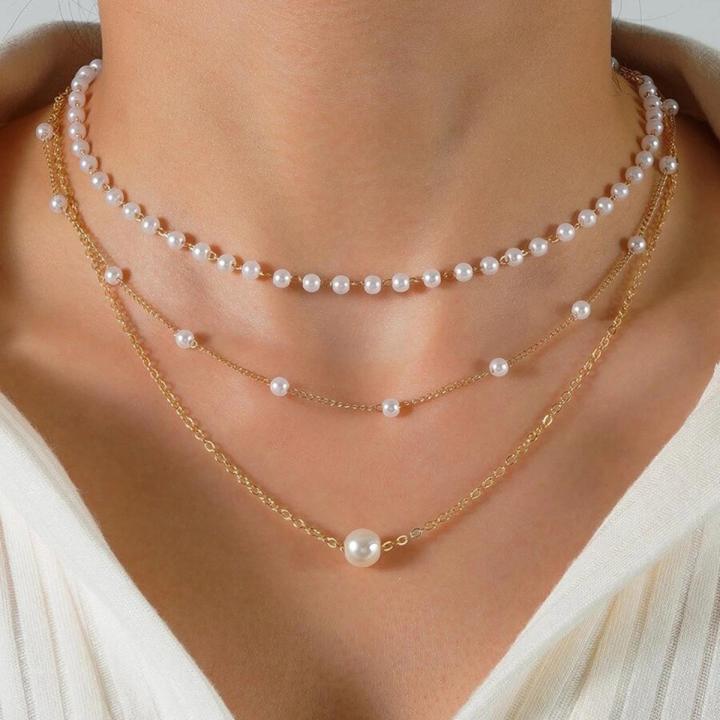 3 Layer Pearl Necklace Off White Pearl | Daraz.com.bd