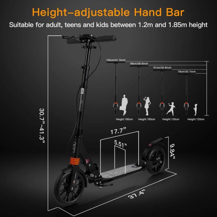 Hapsters Urban Scooter Height-Adjustable Foldable Kick Scooter Dual ...