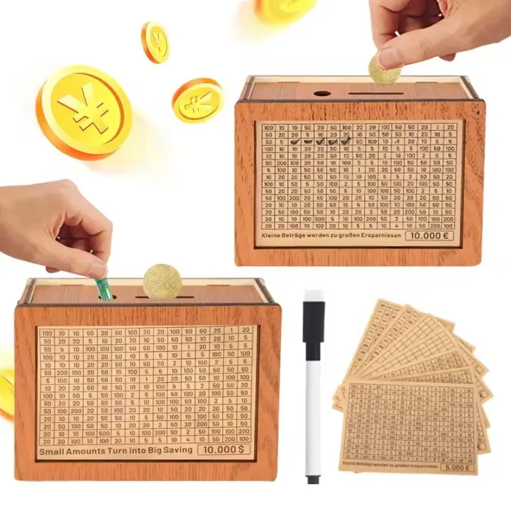 Premium Money Saving Piggy Bank with Target Tracker | Smart Wooden Cash ...