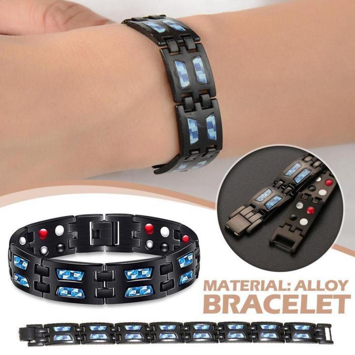 Carbon Blue Titanium Magnetic Therapy Bracelet Double Row Ultra ...