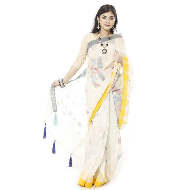 Tassel Setting White Color Monipuri Tant Saree | Daraz.com.bd