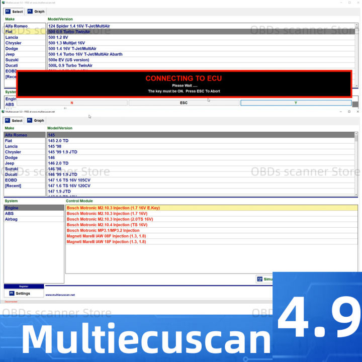 2023 MultiEcuScan V4.9 Auto Repair For Fiat Connector Multi-Ecu-Scan 4. ...
