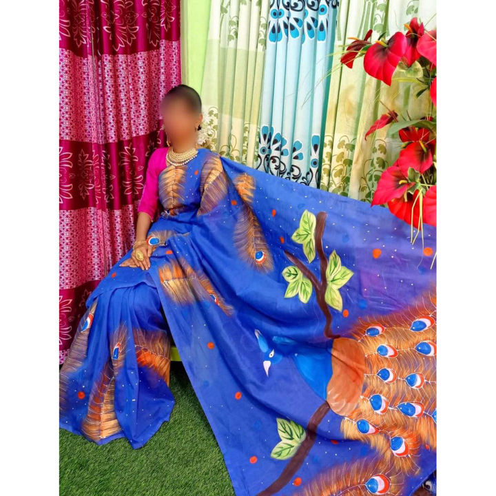 Exclusive Designer Hand Print Half Silk Saree / Dhupian Silk Saree ...