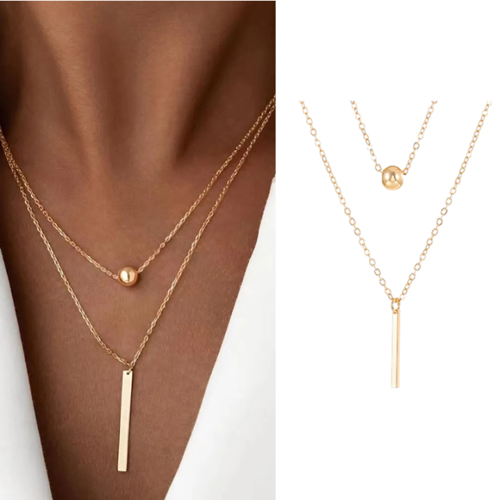 New 2024 Simple Ins Punk Geometric Ball Necklace Multilayer for Women ...