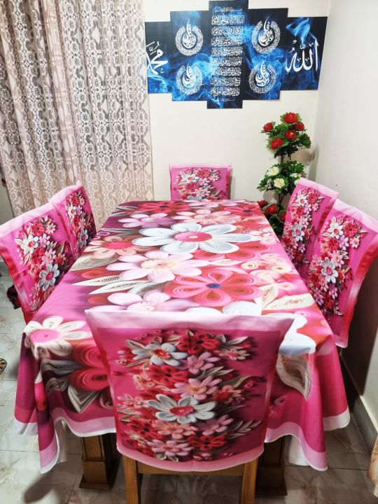 Digital 3D Print Dining table Cloth runner and 6 chair cover Full Set ...