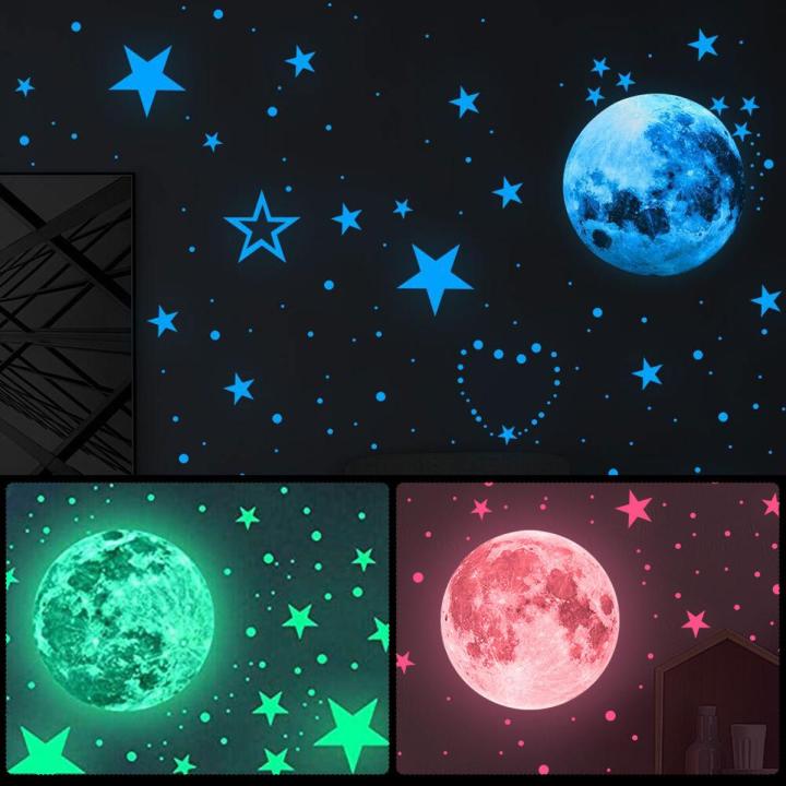8/10/12/20cm Luminous Colorful Moon Wall Stickers Glow In The Dark ...