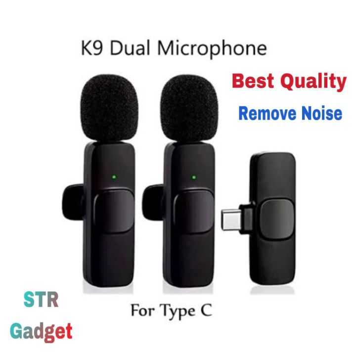 K9 Wireless Dual Microphone Professional Lapel Lavalier Microphone Remove Noise For Typ c ...