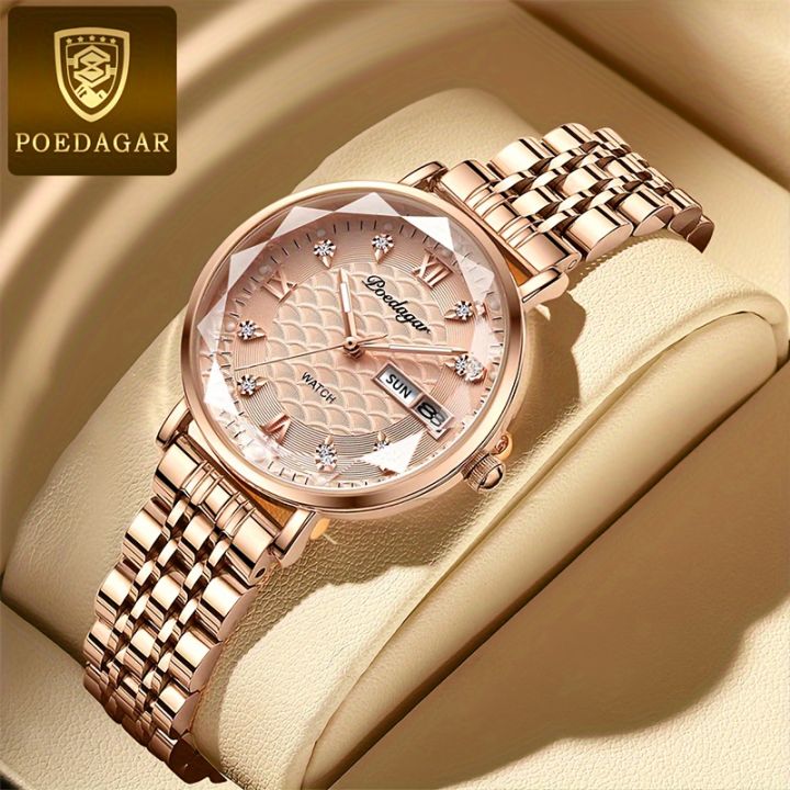 POEDAGAR Women's Watch Luxury Rhinestone Quartz Watch Luminous WR ...