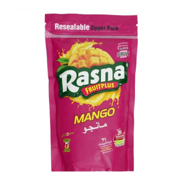 Rasna Fruitplus Mango Resealable Zipper Pack Powdered Drink Mix 400gm ...