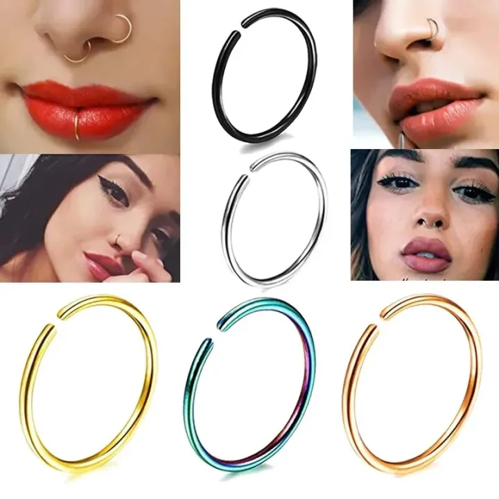 2pcs 20G 0.8mm Thin Nose Ring Septum Helix Nostril Piercing Labret Lip ...