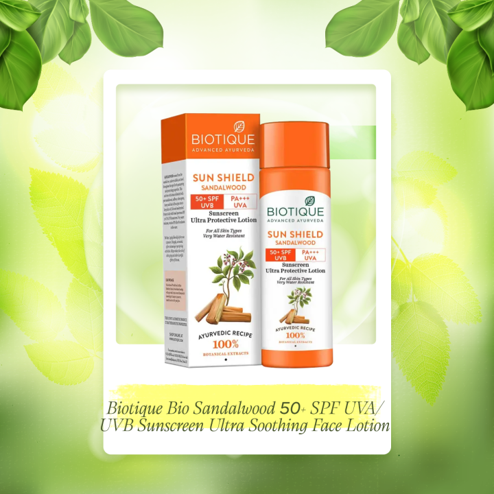 Biotique Bio Sandalwood 50+ SPF UVA/UVB Sunscreen Ultra Soothing Face ...
