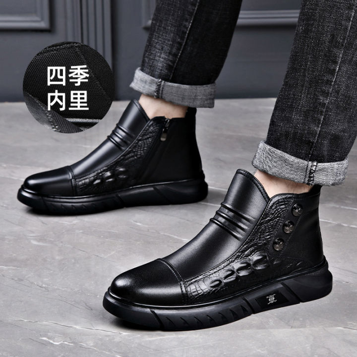 Crocodile skin Martens, demi-season footwear, men's high keep warm ...