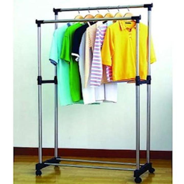 Double Pole Clothes Hanger Rack with Wheels – Stainless Steel | Daraz ...