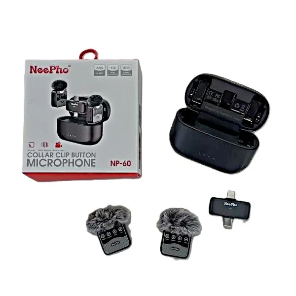 NeePho NP-60 Dual Wireless Collar Clip Microphone with Charging Case AI ...