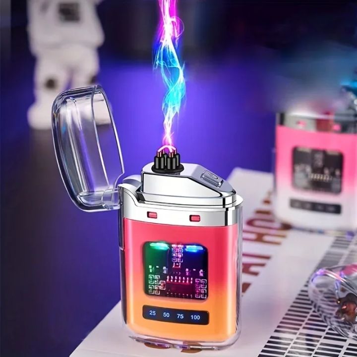 Double Arc Type-C Rechargeable Lighter Transparent Shell LED Battery ...
