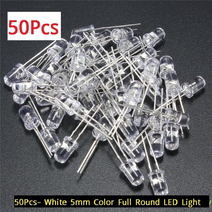 50Pcs- White 5mm Color Full Round LED Light Emitting Diode 5mm LED ...