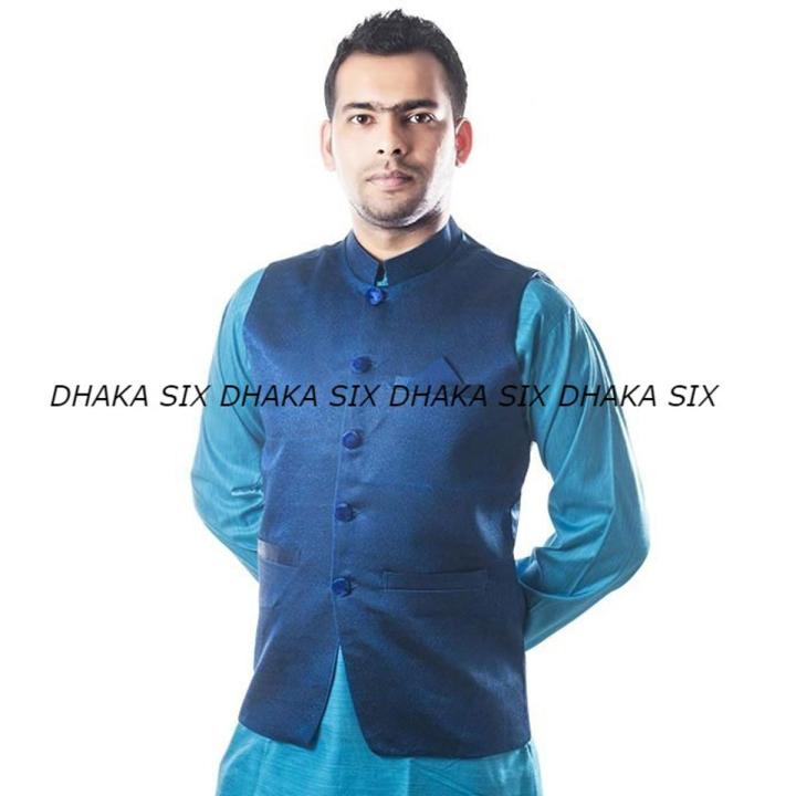 Blue Silk Blend Koti | | | coat with panjabi | Sleeveless coat for men ...